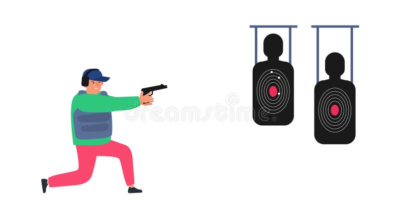 Shooter Man Training with Gun Shooting Range Vector Illustration Stock ...