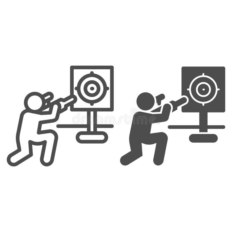 Shooter and Target Line and Solid Icon, Self Defense Concept, Shooting ...