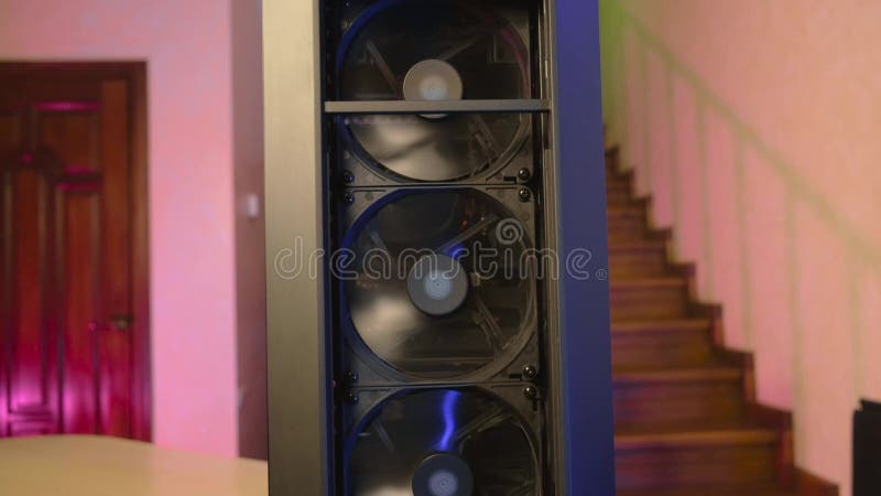 Gaming PC Casing without Front Panel with Coolers Placed on Bar Counter ...