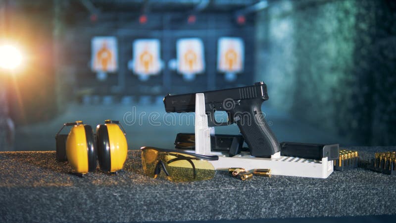 Shooting Equipment on a Targets Background. Ammunition, Guns, Weapons ...