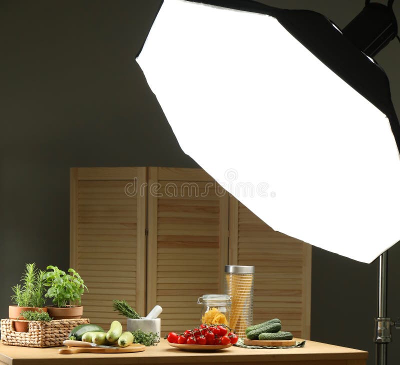 Shooting Food in Photo Studio with Professional Lighting Equipment ...