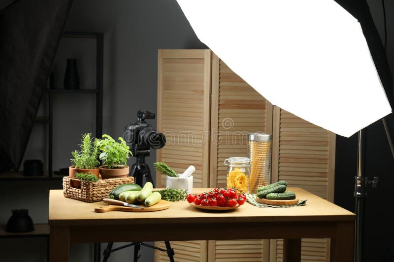 Shooting Food in Photo Studio with Professional Lighting Equipment ...