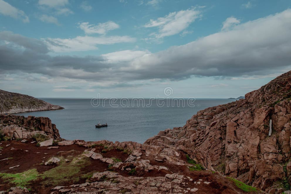 Shooting from a Height on the Sea Ship Mountain Clouds Stock Photo ...