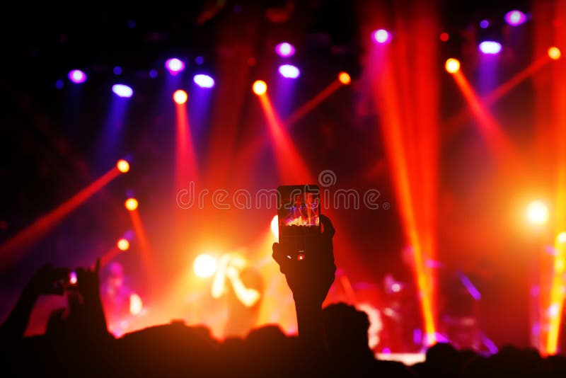 Shooting on Mobile Phone. Concert on Stage Stock Image - Image of young ...