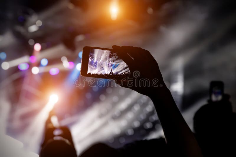 Shooting on Mobile Phone. Concert on Stage Stock Image - Image of young ...