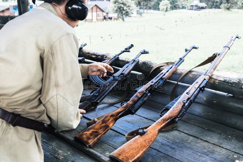 Military Training. The Weapon Is At The Ready. Machine Guns, Rifles ...