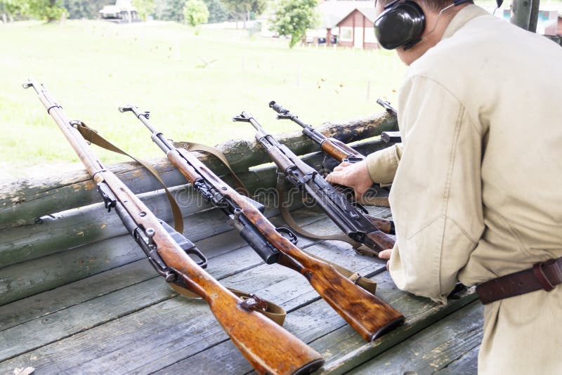 At the Shooting Range. Military Reload Automatic Machine for Shooting ...