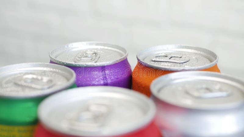 Shooting with Refreshing Pop Can Drinks. Various Cold, Sweet, and ...