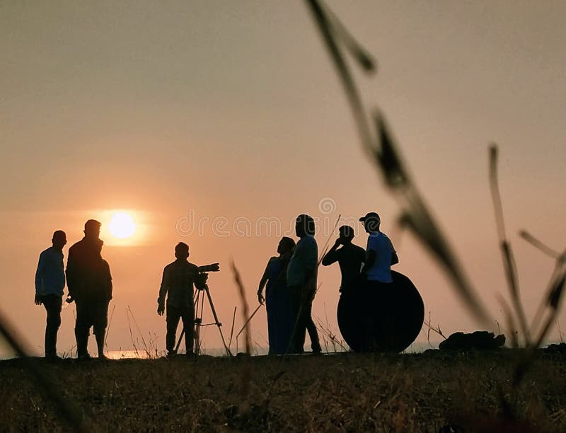 Shooting Shadow Image with Camera Man Sunset Shadow Shooting Stock ...