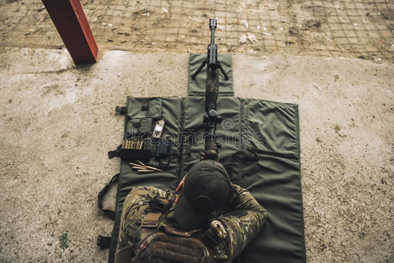 Soldier with Rifle Bfor Shooting the Target Stock Photo - Image of ...