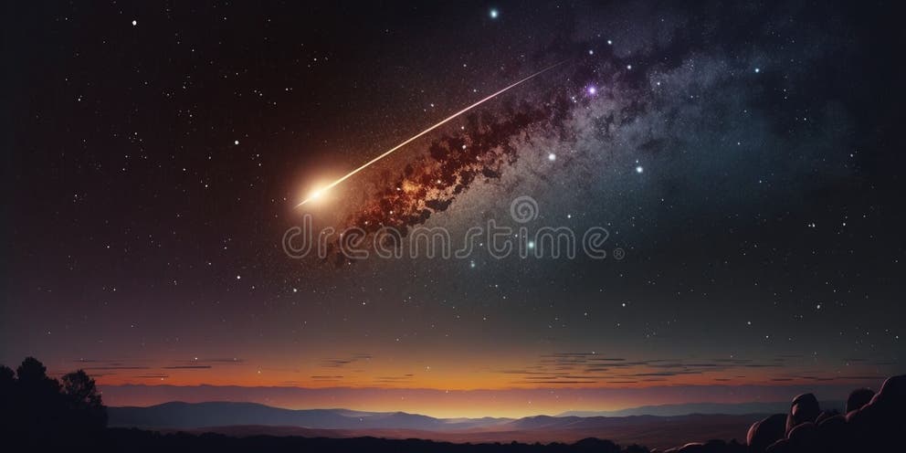 A Shooting Star. Comets Rain Down from Outer Space, Night Sky Stock Illustration - Illustration ...