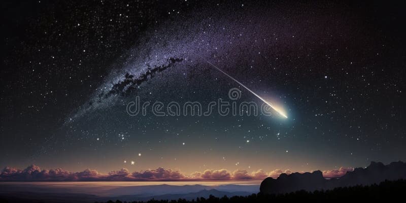 A Shooting Star. Comets Rain Down from Outer Space, Night Sky Stock ...