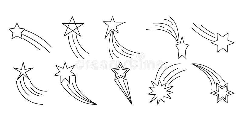 Shooting Star Doodle Outline Stock Vector - Illustration of shape, star ...