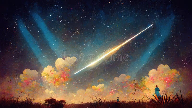 Shooting Star on Lightning Sky, Illustration, Ai Generated Image Stock ...