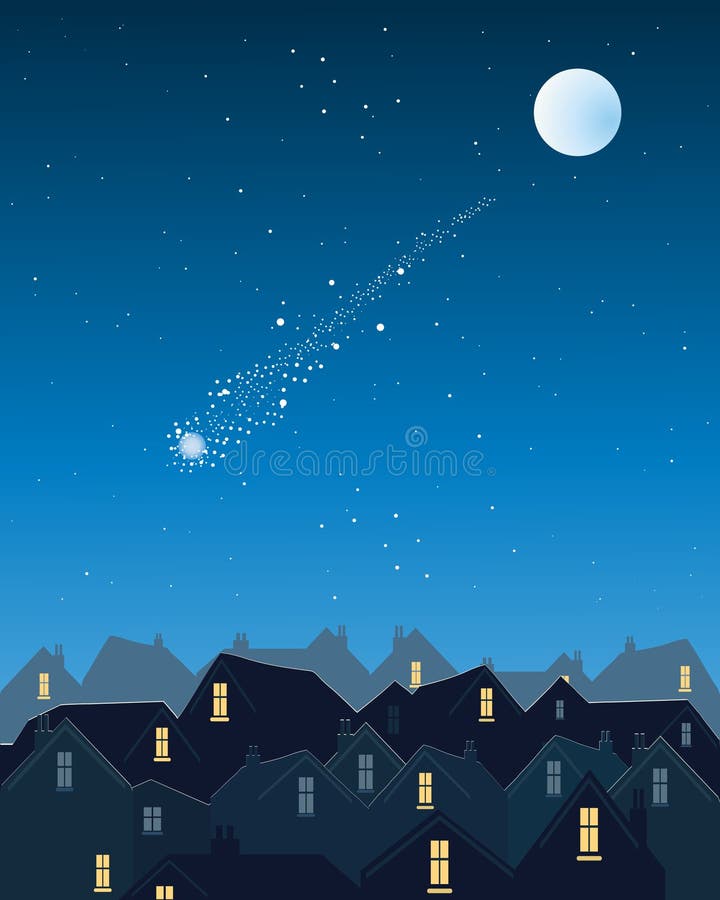 Shooting Star Over the City Stock Vector - Illustration of star ...