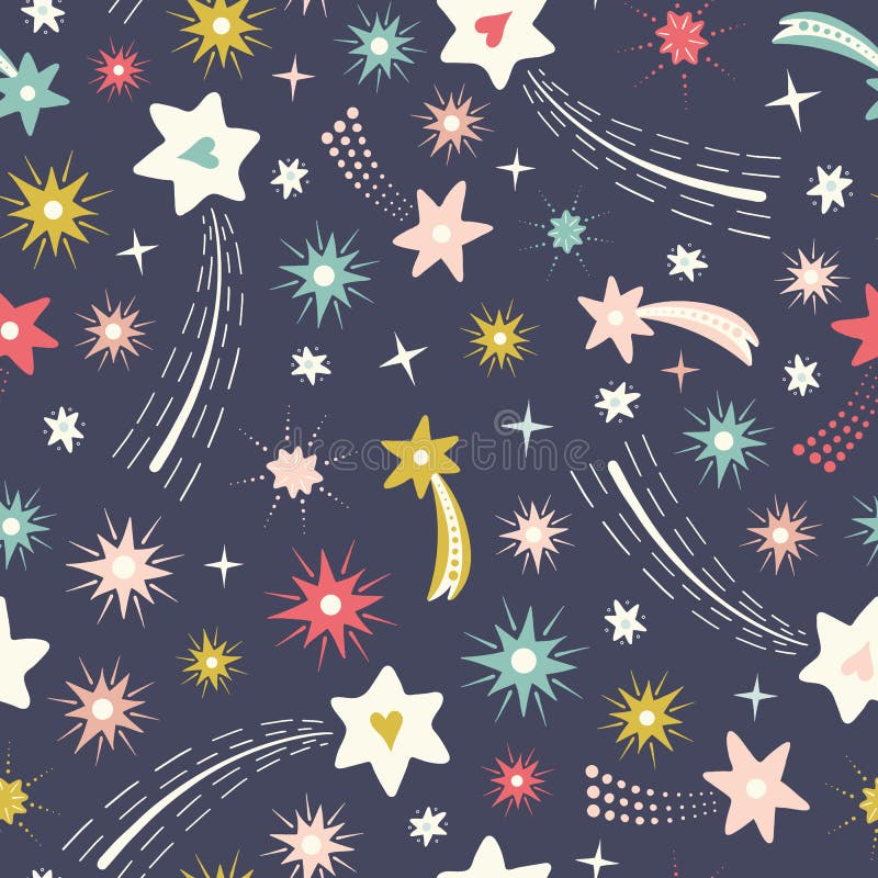 Shooting Star Pattern Background.Vector Seamless Repeat of Vintage ...