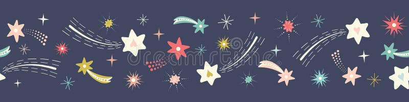 Shooting Star Pattern Banner Background. Bright Fun Vector Seamless ...