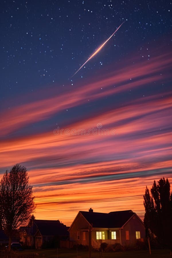 Shooting Star Streaking Across a Twilight Sky Stock Illustration ...