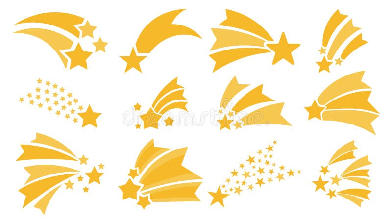 Shooting Stars Icons Set, Flying Star with Comet Tail, Set of Falling ...