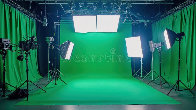 Shooting Studio with Professional Equipment and Green Screen Stock ...