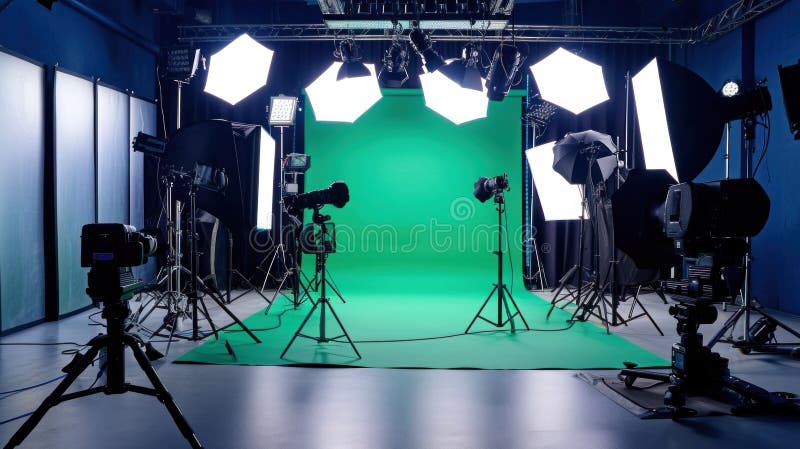Shooting Studio with Professional Equipment and Green Screen Stock ...