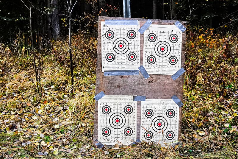 Shooting Targets Setup on Plywood in Front of Trees Stock Photo - Image ...