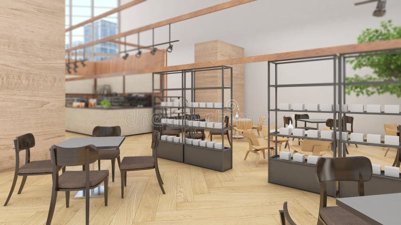 Shop Area Coffee Shop and Bakery Inside the Building.,3d Rendering ...