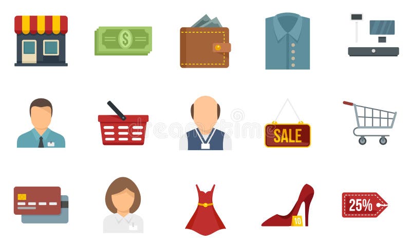 Shop Assistant Icons Set Flat Vector Isolated Stock Vector ...