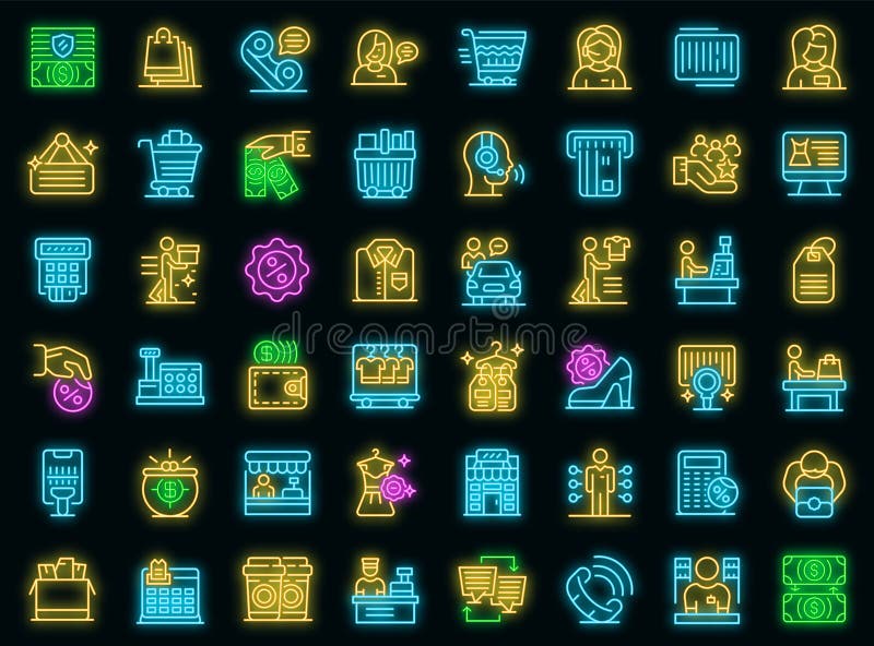 Shop Assistant Icons Set Vector Neon Stock Vector - Illustration of ...