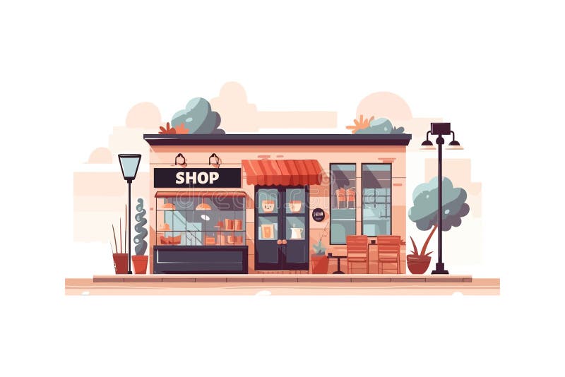 Shop Building Flat Cartoon Isolated on White Background. Vector ...