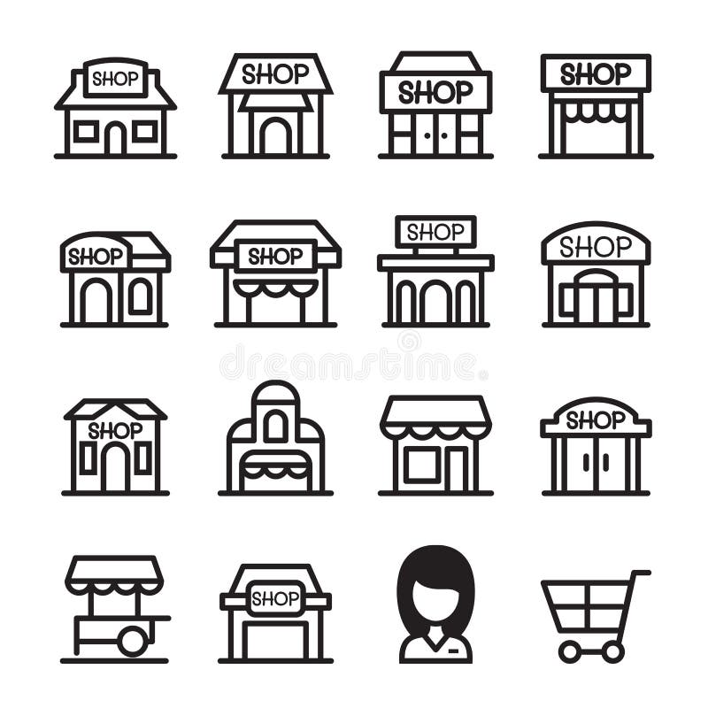 Building shop icon set stock vector. Illustration of design - 64043720