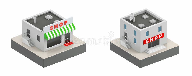 Shop buildings - 3d icon stock illustration. Illustration of restaurant ...