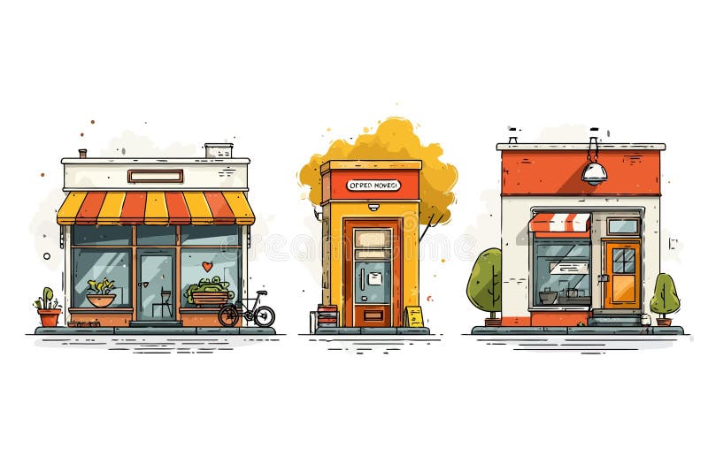 Shop Buildings Set Isolated Stock Vector - Illustration of office ...