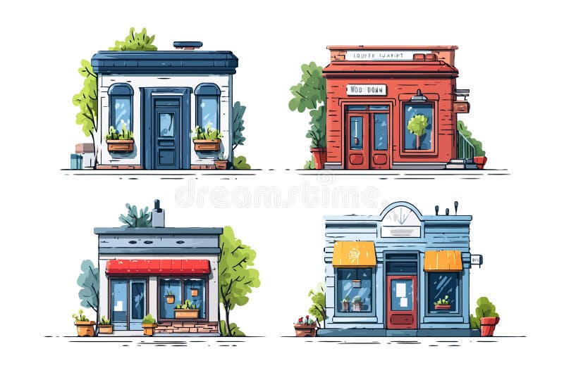 Shop Buildings Set Isolated Stock Illustration - Illustration of window ...