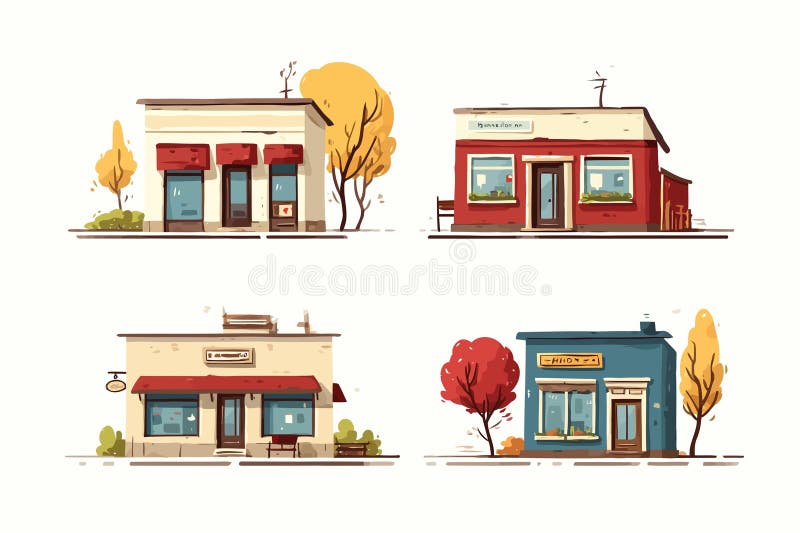 Shop Buildings Set Isolated Stock Illustration - Illustration of ...