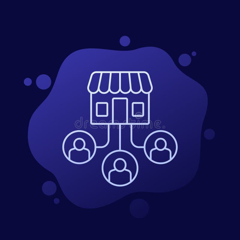 Shop and Customers, Clients Icon, Line Vector Stock Illustration ...