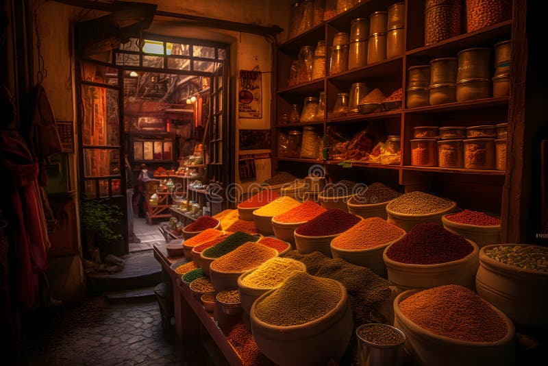 Shop of Different Spices. Neural Network AI Generated Stock ...
