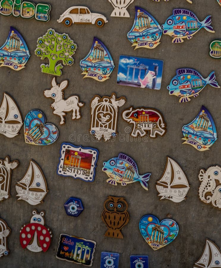 A Shop Display Featuring Fridge Magnet Souvenirs in Side, Antalya ...