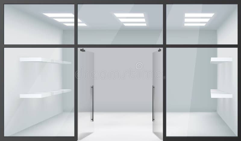 Shop Empty Interior Front Store 3d Realistic Windows Space Open Doors ...