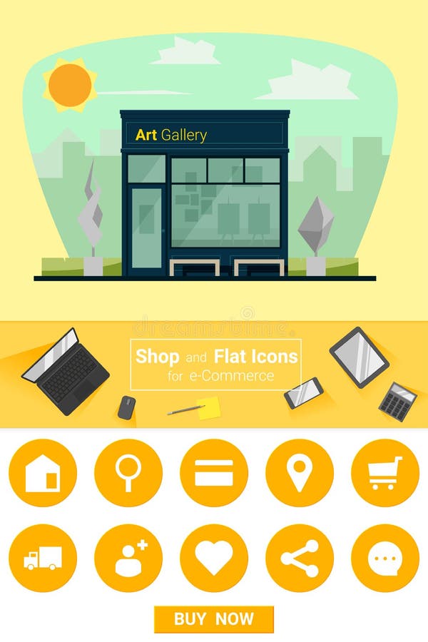 Shop and Flat Icons for E-commerce Art Gallery Stock Vector ...