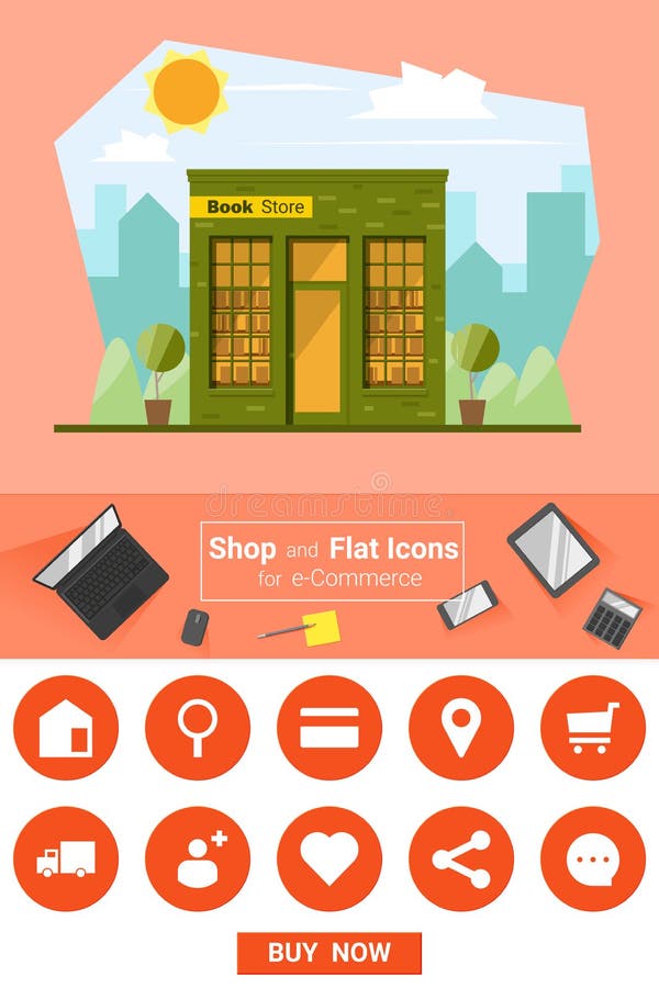 Shop and Flat Icons for E-commerce Book Store Stock Vector ...