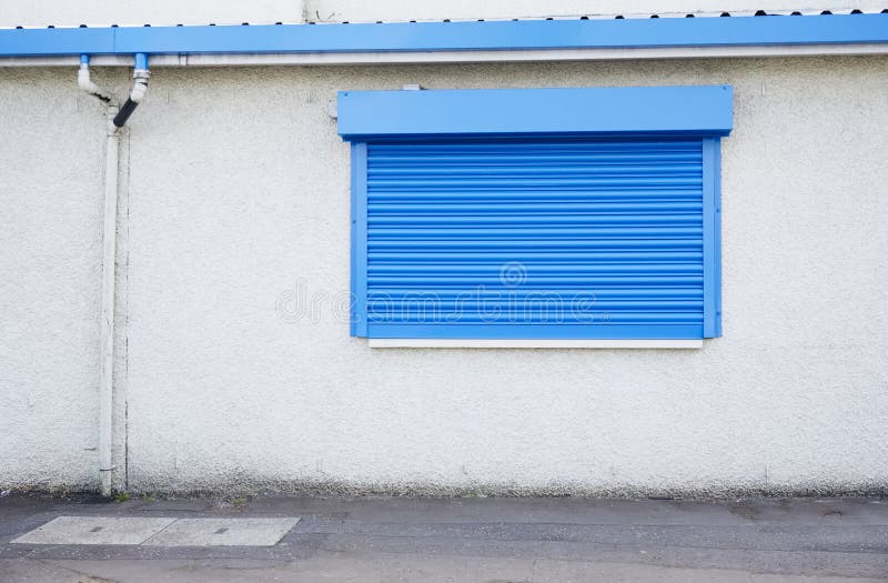 Shop Front with Blank Sign and Closed Shutter Door Stock Image - Image ...