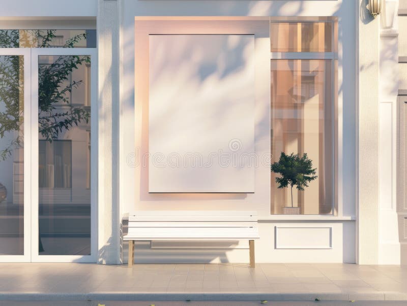 Shop Front at Dusk with Modern Bench Stock Image - Image of ...