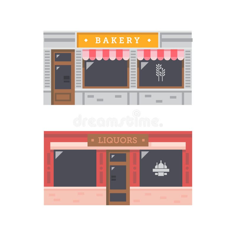 Shop Front Facade Flat Design Stock Vector - Illustration of city, cake ...