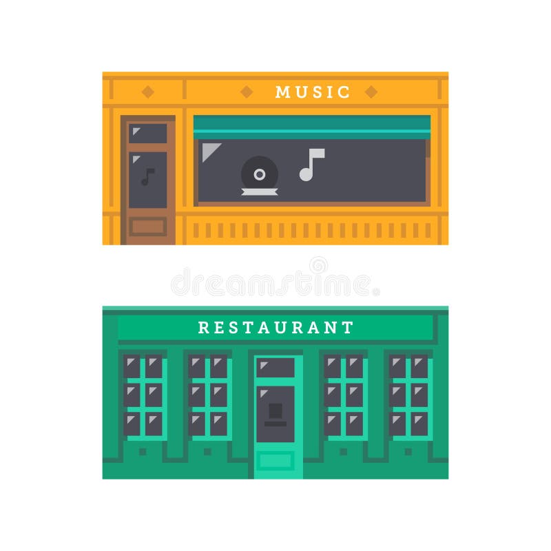 Shop Front Facade Flat Design Stock Vector - Illustration of song ...