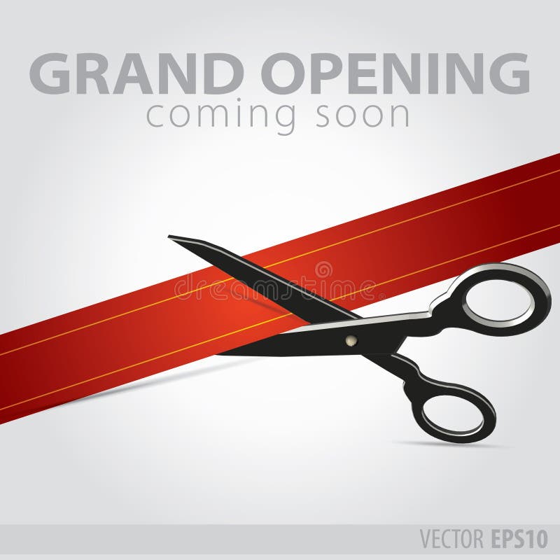 Grand Opening Banner with Abstract Blue Abstract Ribbon and Scissors ...