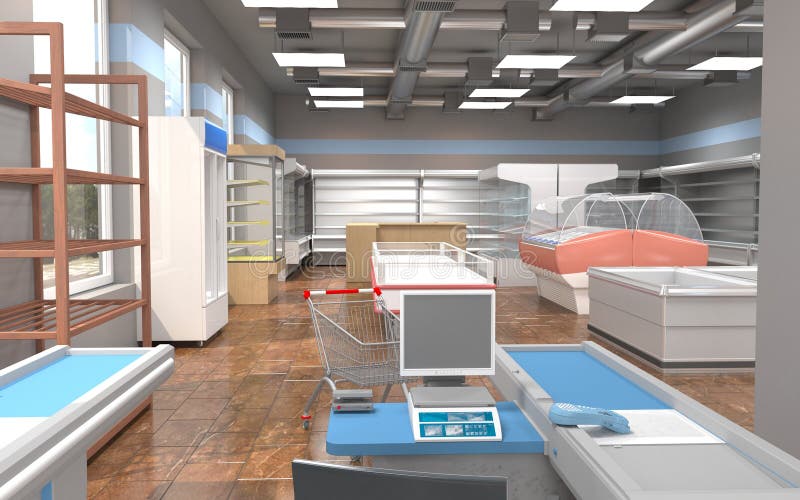 Shop, Interior Visualization, 3D Illustration Stock Illustration ...