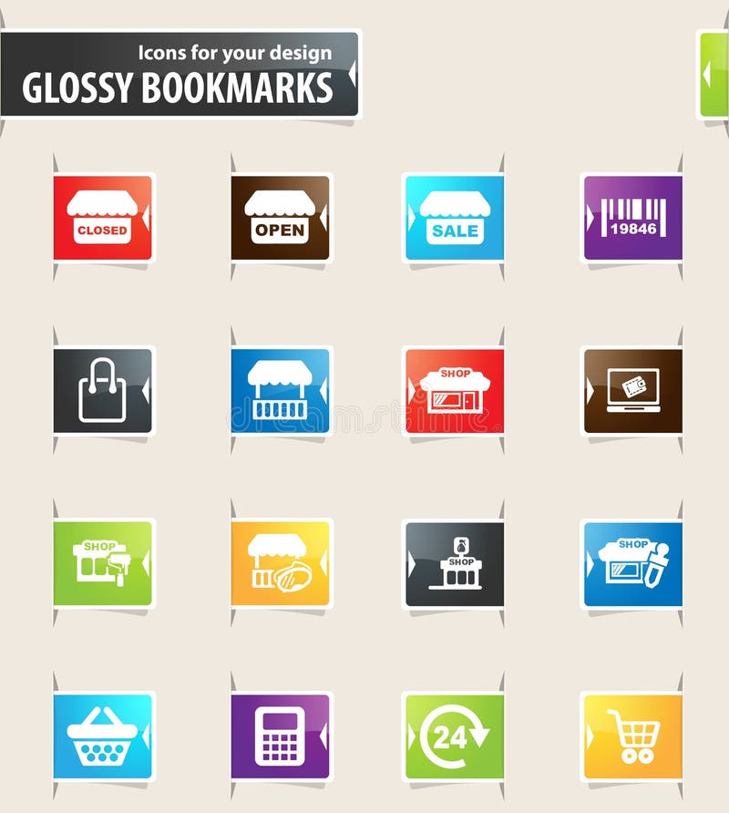 Shop icons set stock vector. Illustration of clock, open - 89120918