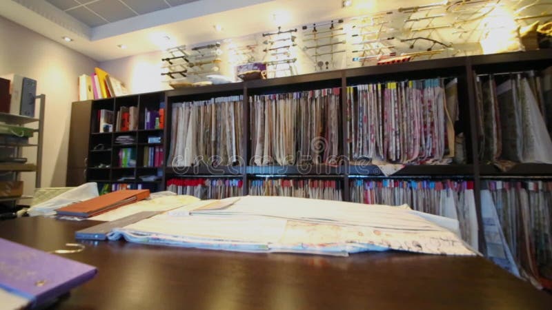 Shop Interior with Many Textile Samples on Stock Footage - Video of ...