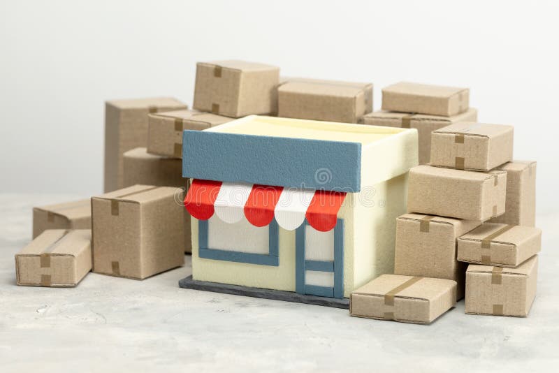 Shop and Lots of Cardboard Boxes. Online Orders Stock Image - Image of ...